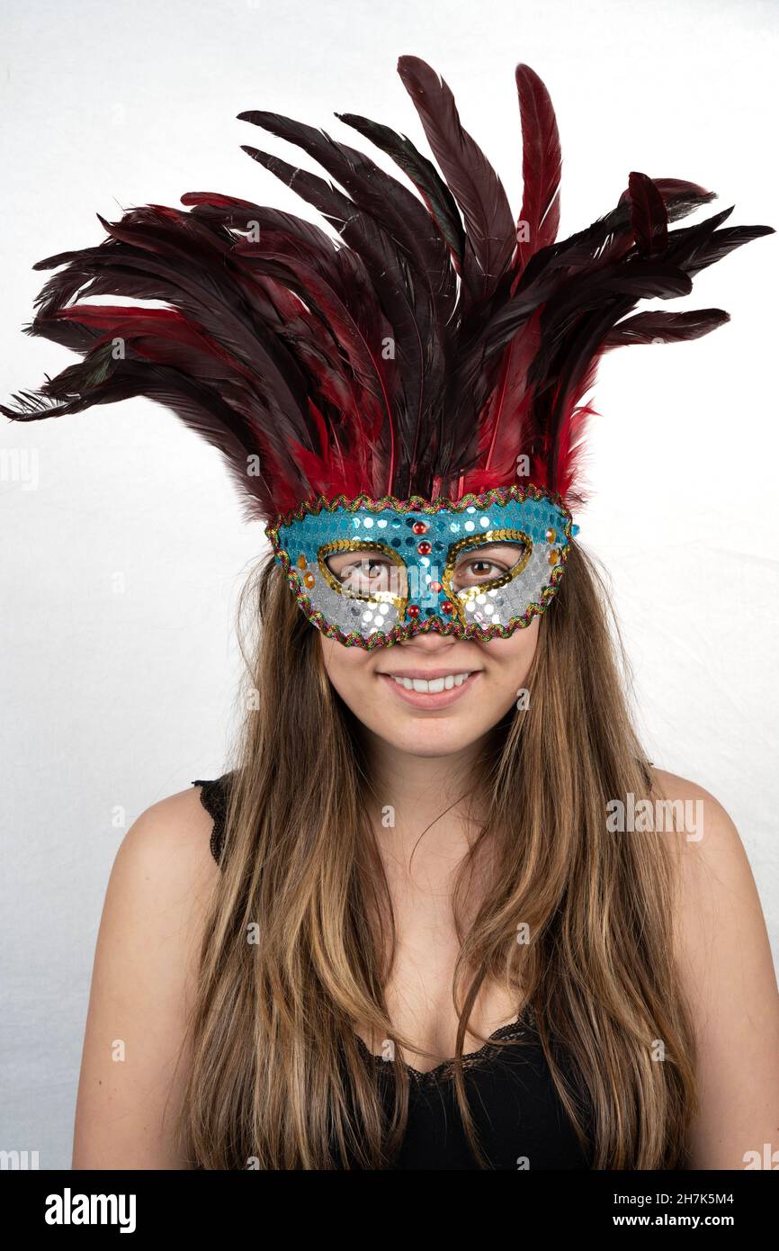 Paris, France - 11 22 2021: Packshot of Masked woman. A colorful mask ...