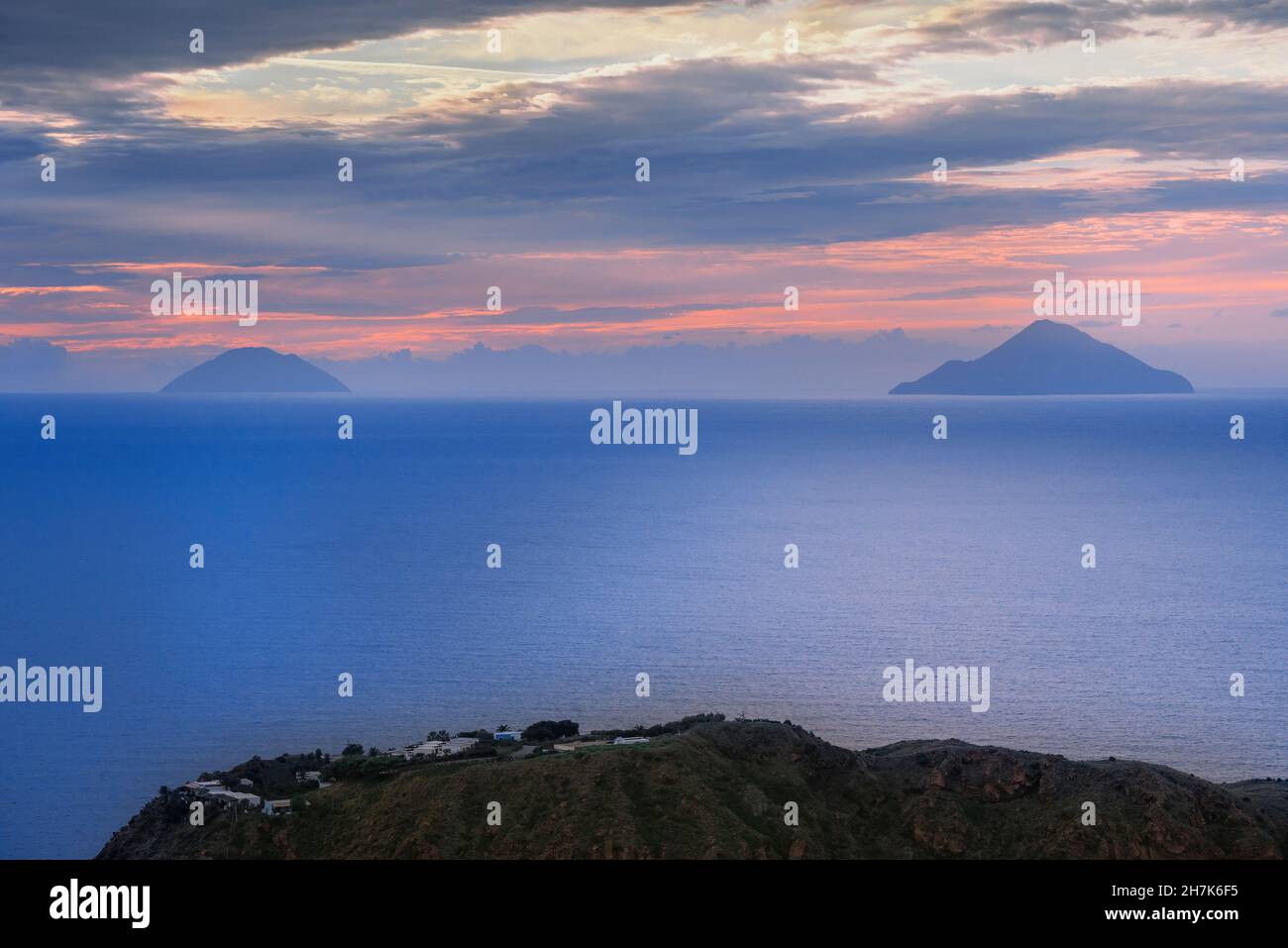 View of Finicudi and Alicudi islands from Gran Cratere, Vulcano Island ...