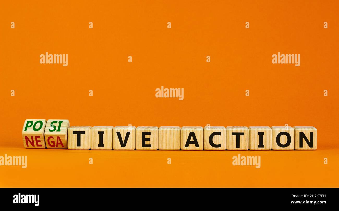 Positive or negative action symbol. Turned cubes and changed words ...