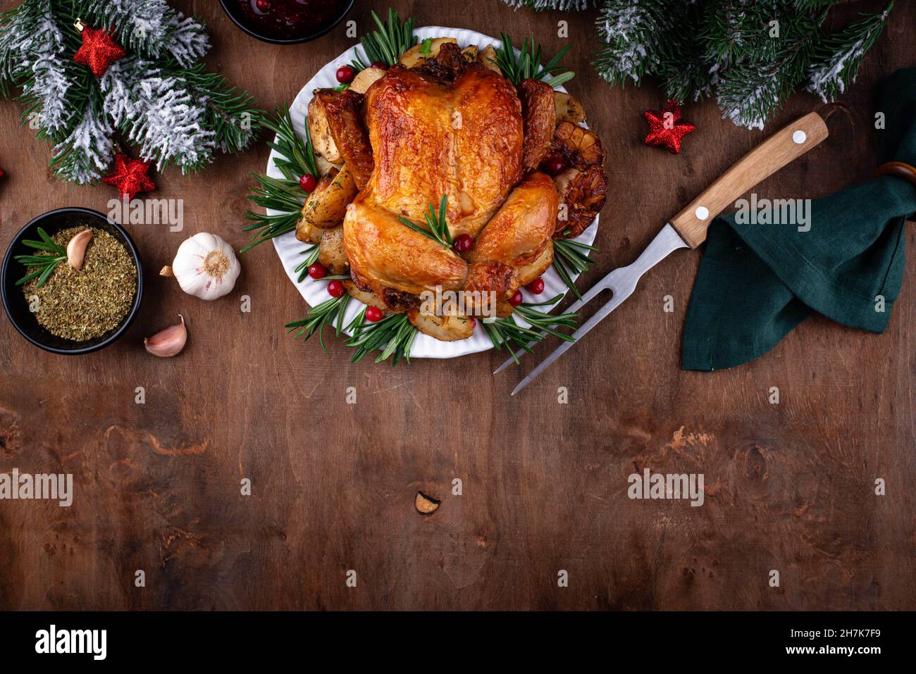 Christmas baked chicken for festive dinner Stock Photo - Alamy