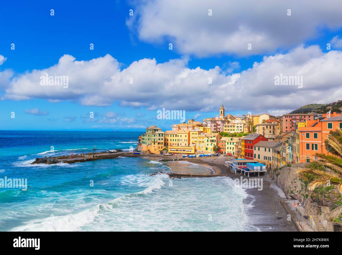 View of the fishing village of Bogliasco, Bogliasco, Liguria, Italy ...