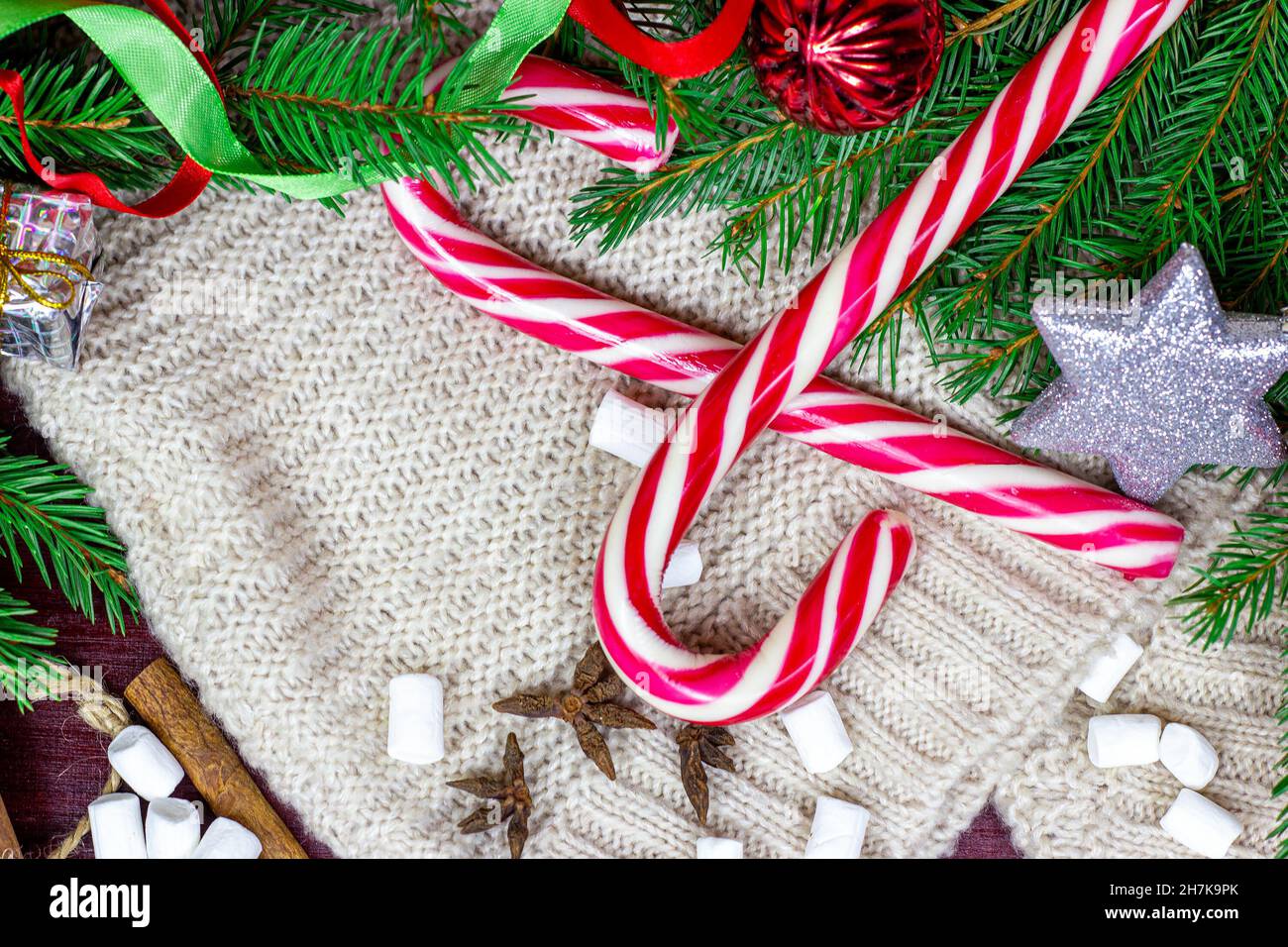 Top view of bright Christmas and New Year celebration background with ...