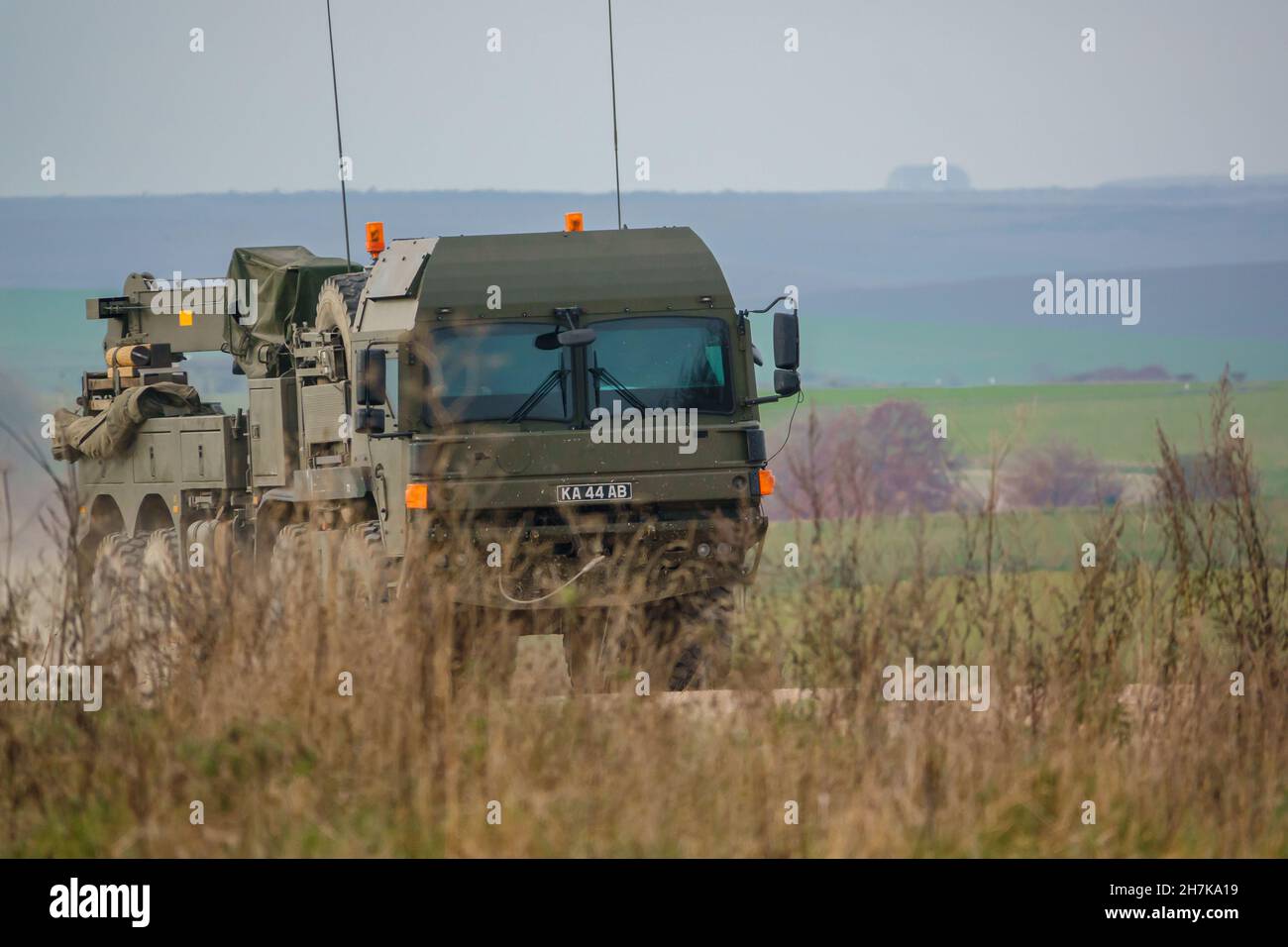British army MAN SX45 32.430 8x8 Recovery Truck in action on a military ...