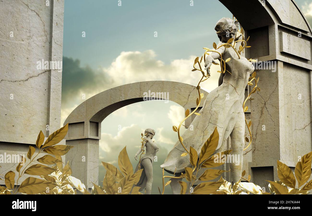 Isolated 3d render illustration of marble greek nature nymph goddess ...