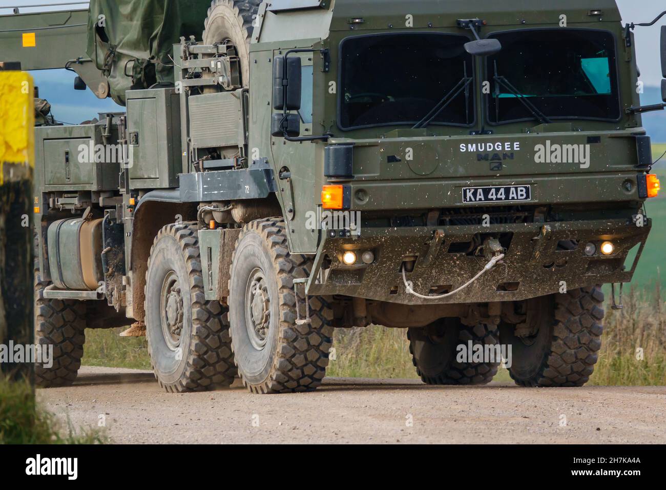 British army MAN SX45 32.430 8x8 Recovery Truck in action on a military ...