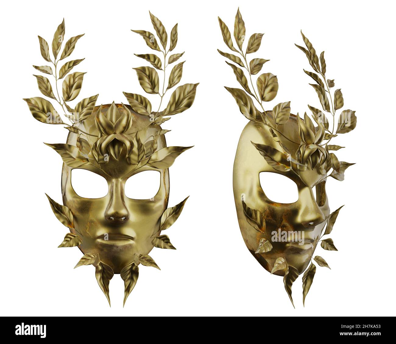 Isolated 3d render illustration of female nature goddess golden mask ...
