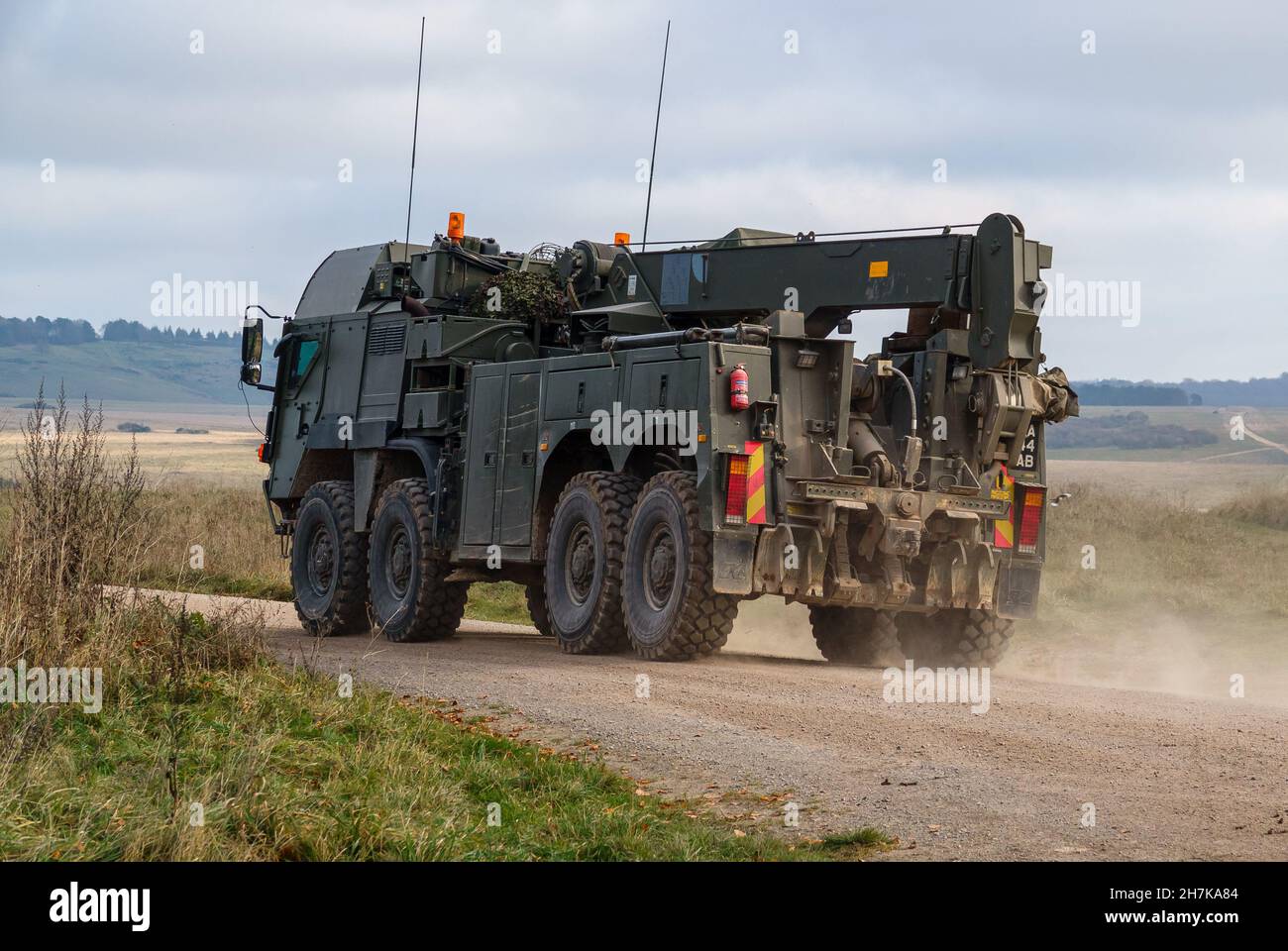 British army MAN SX45 32.430 8x8 Recovery Truck in action on a military ...