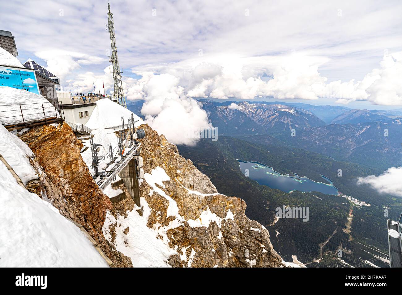 View of Zugspitze platform and the Eibsee, Grainau, Upper Bavaria ...