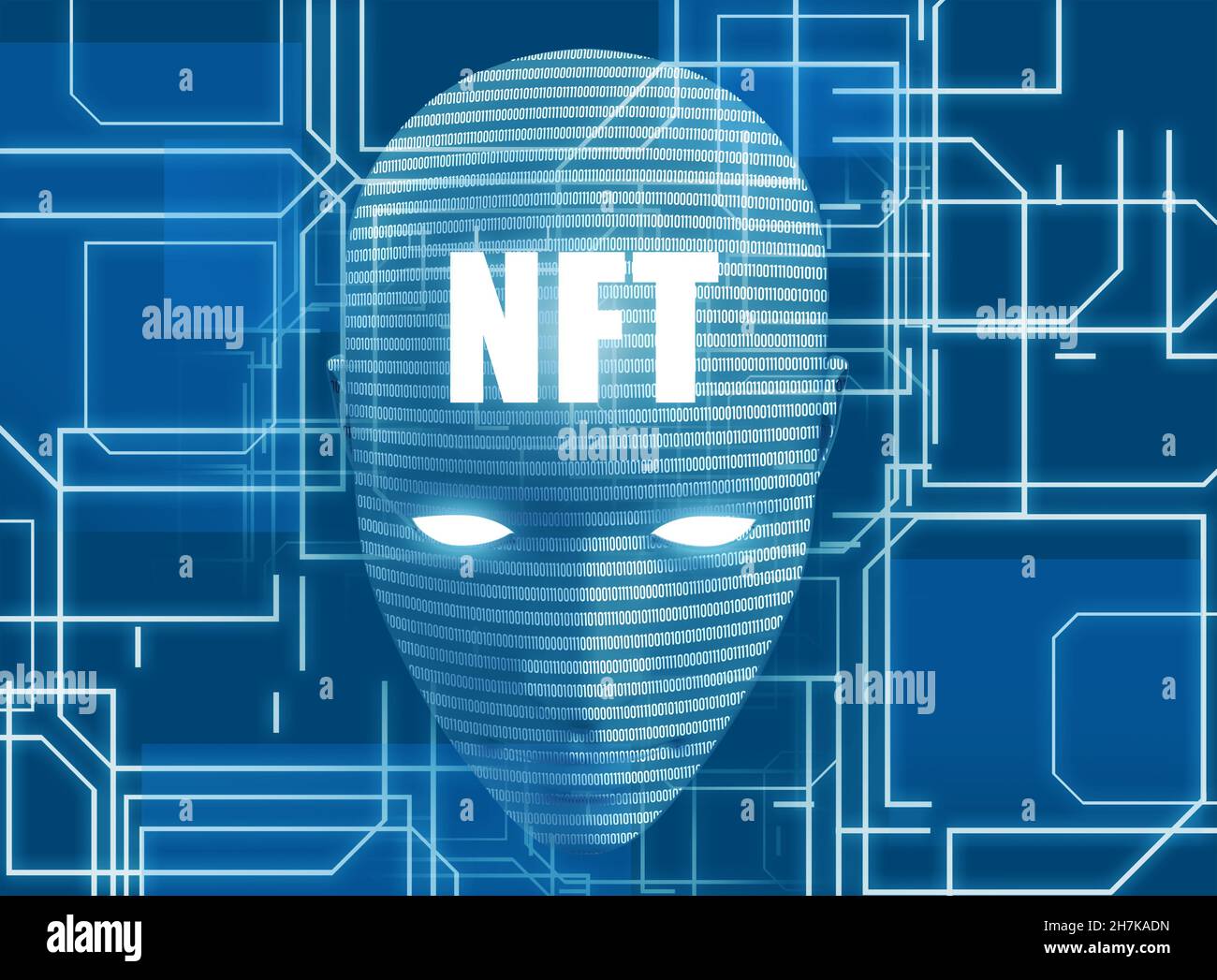 3d render illustration of cyber human binary code head model with ...