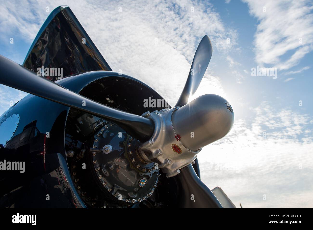 Closeup of an aircraft propeller against a cloudy sk Stock Photo - Alamy