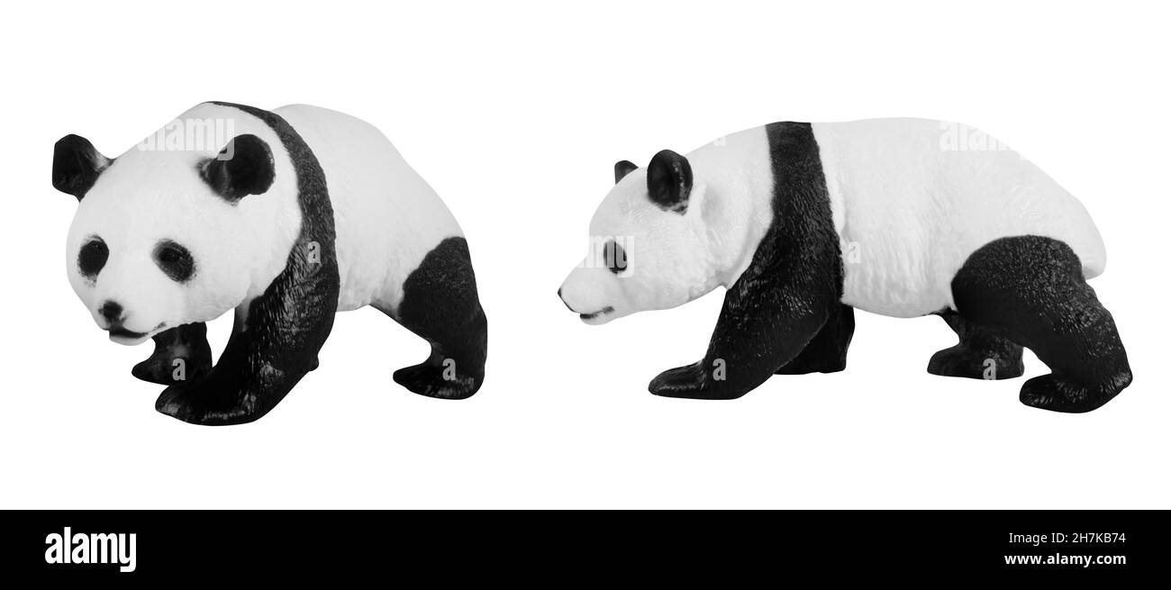 Isolated photo of plastic small panda bear toy figurine on white ...