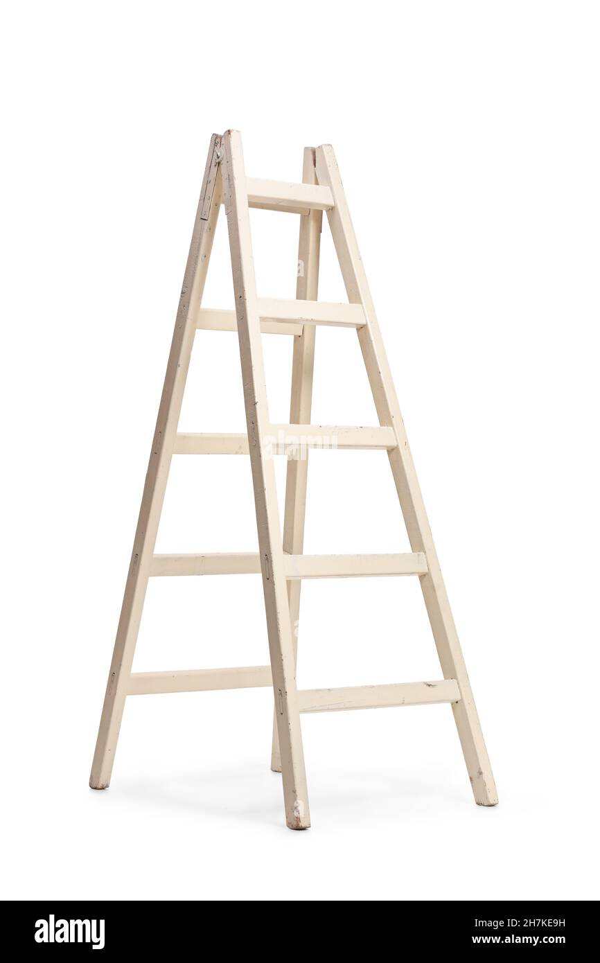 Studio shot of a white wooden ladder isolated on white background Stock ...
