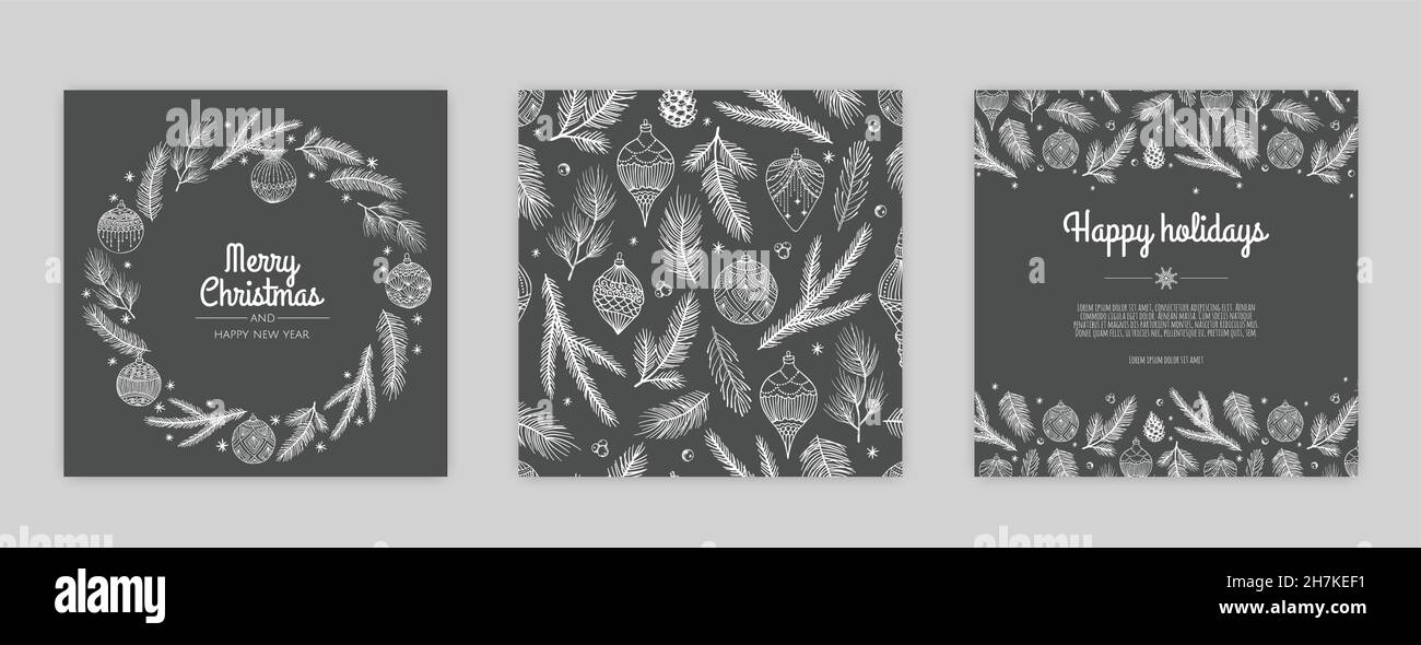 Vector Christmas Cards Set. Holiday Party Card Templates Design Stock ...
