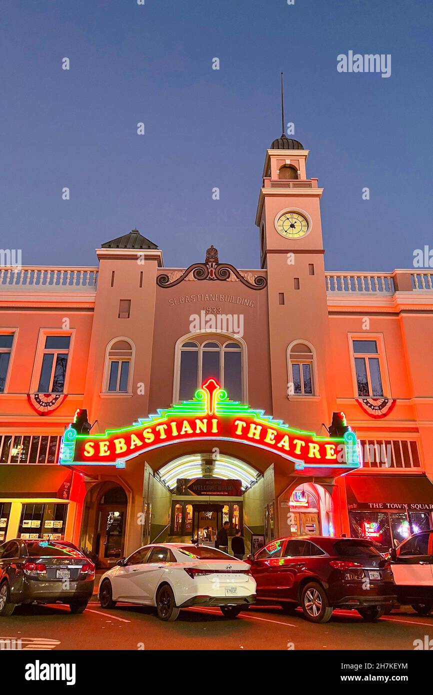 The marque on the historic Sebastiani Theatre on 1st Street City of ...