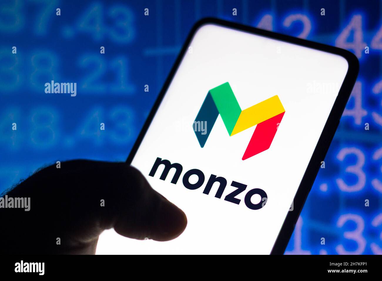 Brazil. 23rd Nov, 2021. In this photo illustration the Monzo Bank logo ...