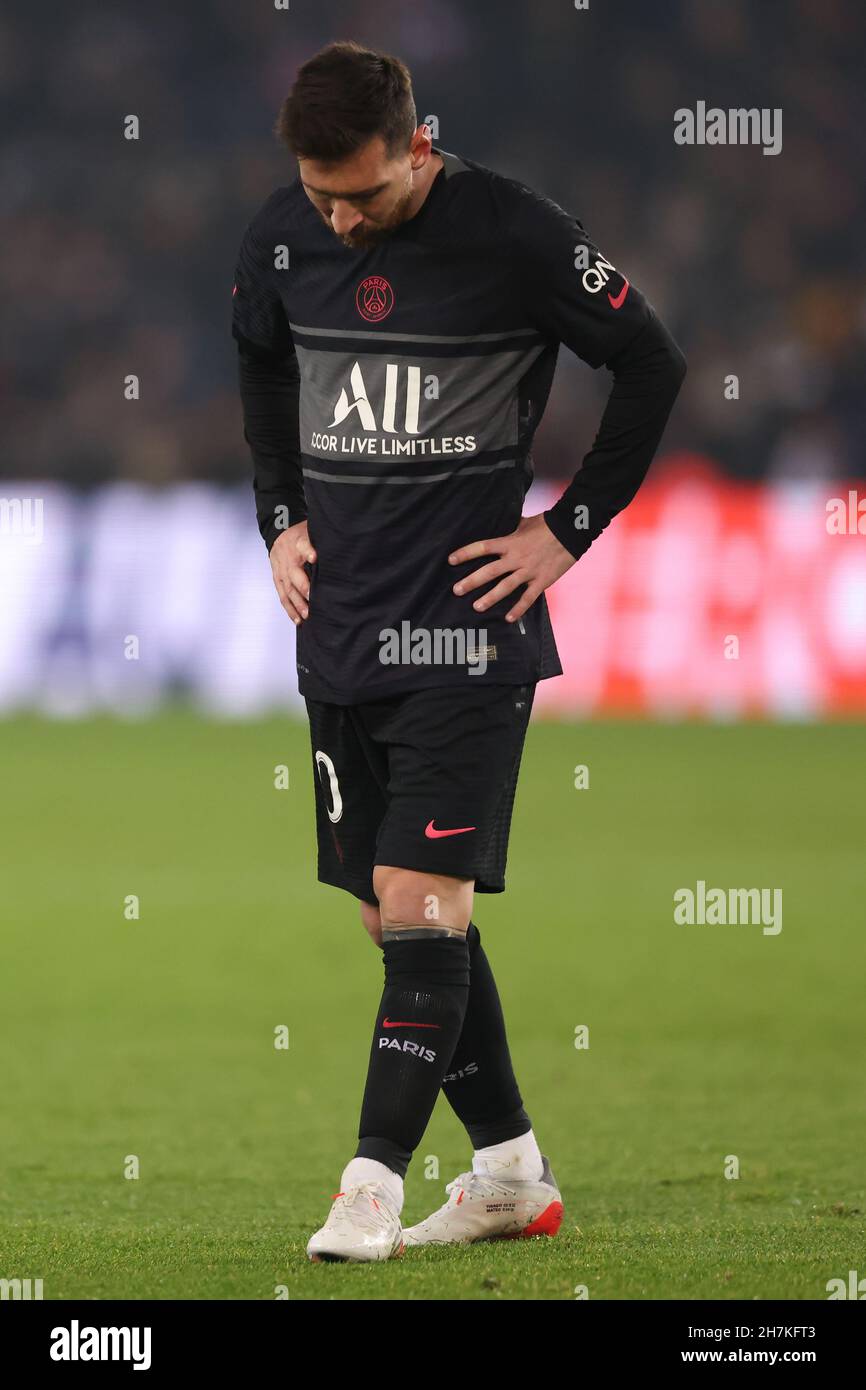Paris, France, 20th November 2021. Lionel Messi of PSG reacts during ...