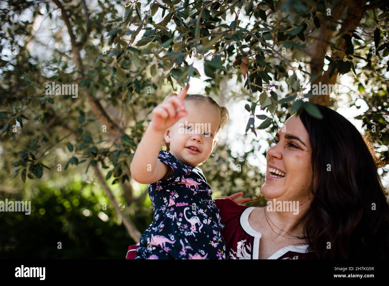 Mother & Daughter Under Tree in Garden in California Stock Photo - Alamy
