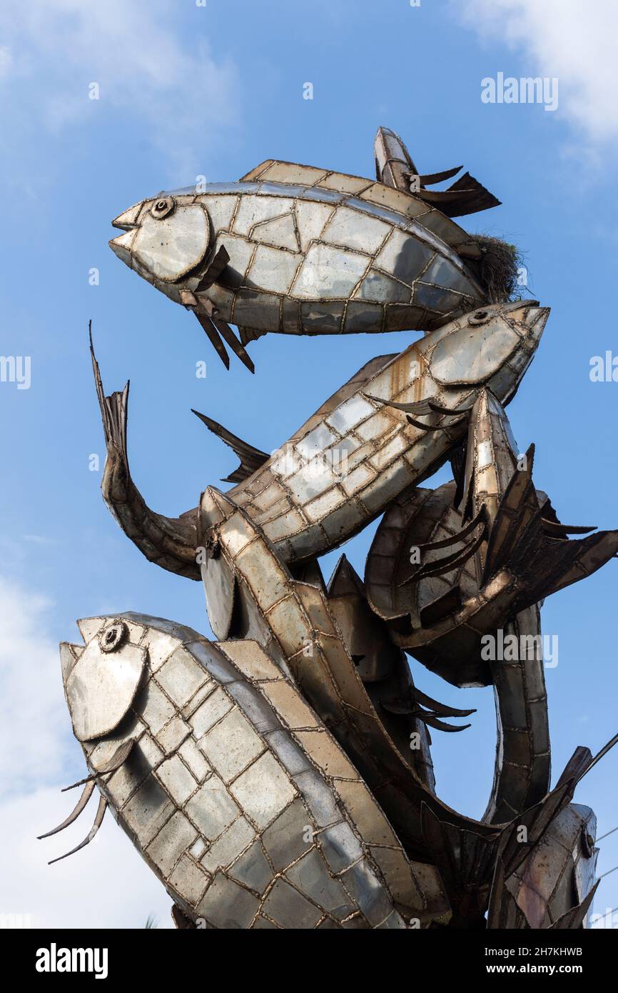 Fish monument statue on the beachfront in Ilhabela, São Paulo, Brazil ...