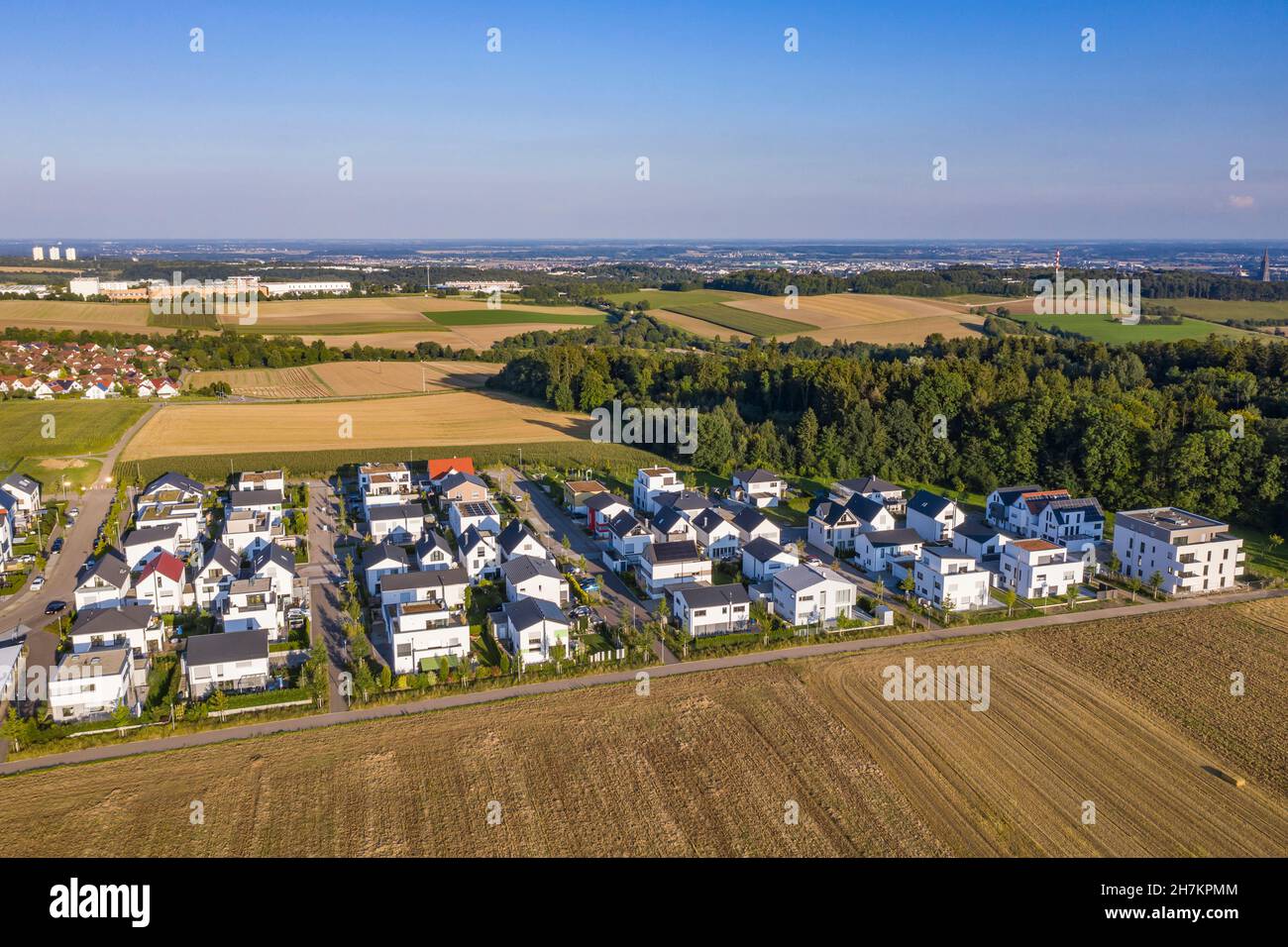 Germany, Baden-Wurttemberg, Ulm, Aerial view of rural suburb of Lehr ...