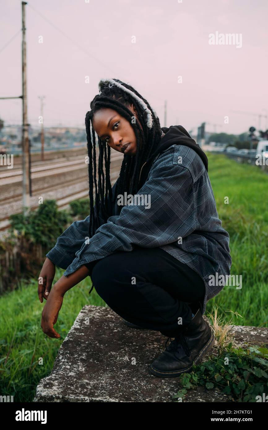 Young woman rail hi-res stock photography and images - Alamy