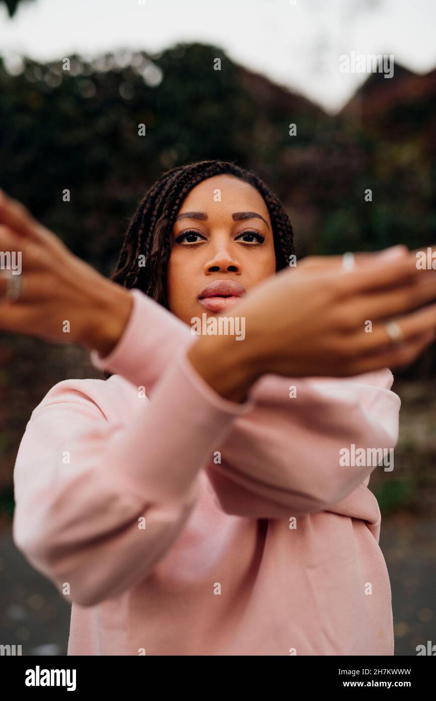 Woman dancing on footpath hi-res stock photography and images - Alamy
