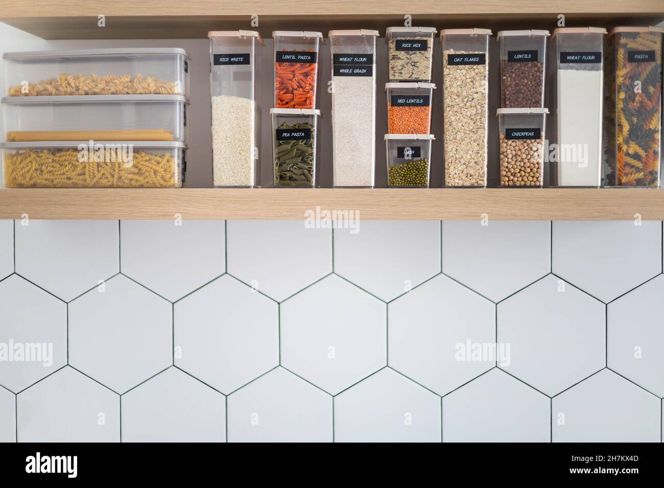 Empty kitchen interior in Nordic style with food placing in plastic ...