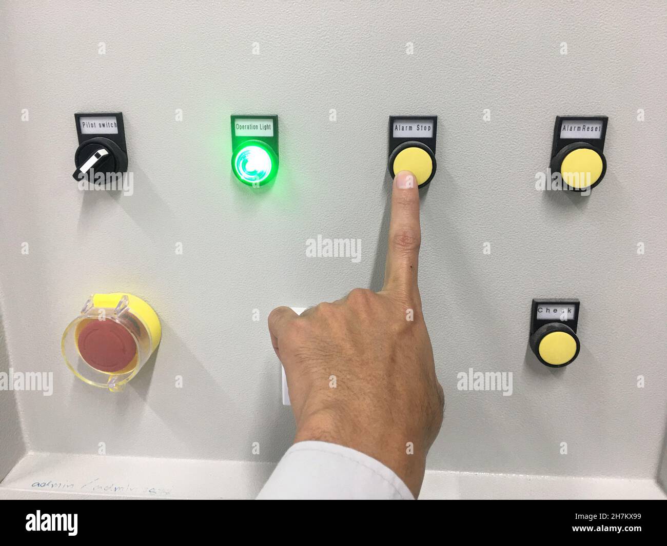 hand touch on button machine in factory industrial Stock Photo - Alamy