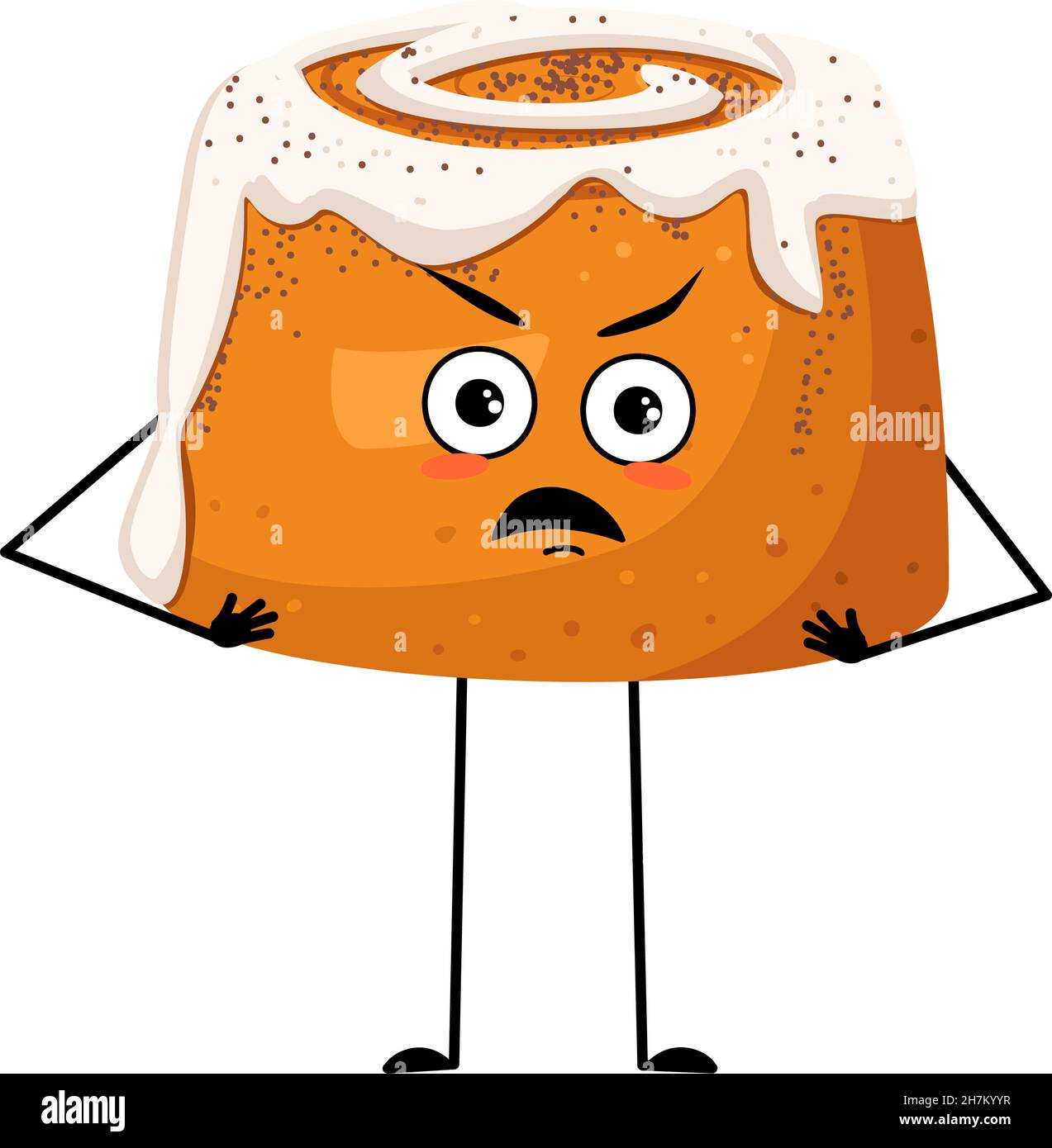 Cute Cinnamon Pastry Bun Character With Angry Emotions Grumpy Face