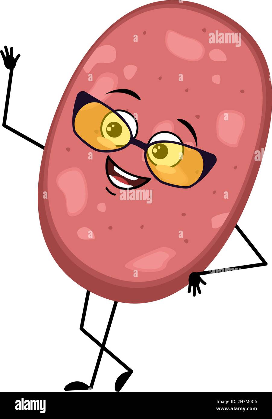 Cute sausage character with joyful emotions, happy face, smile, eyes ...