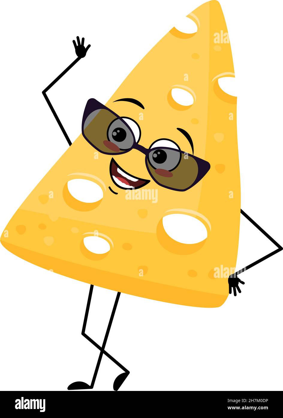 Cute cheese character with glasses and joyful emotions, happy face ...