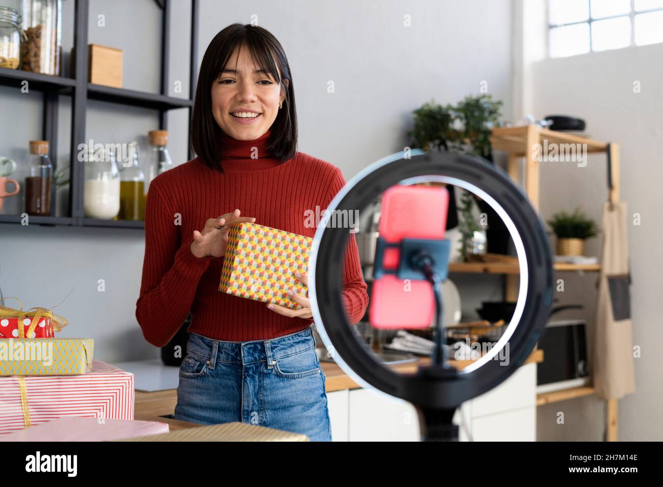 Young influencer vlogging at home Stock Photo - Alamy