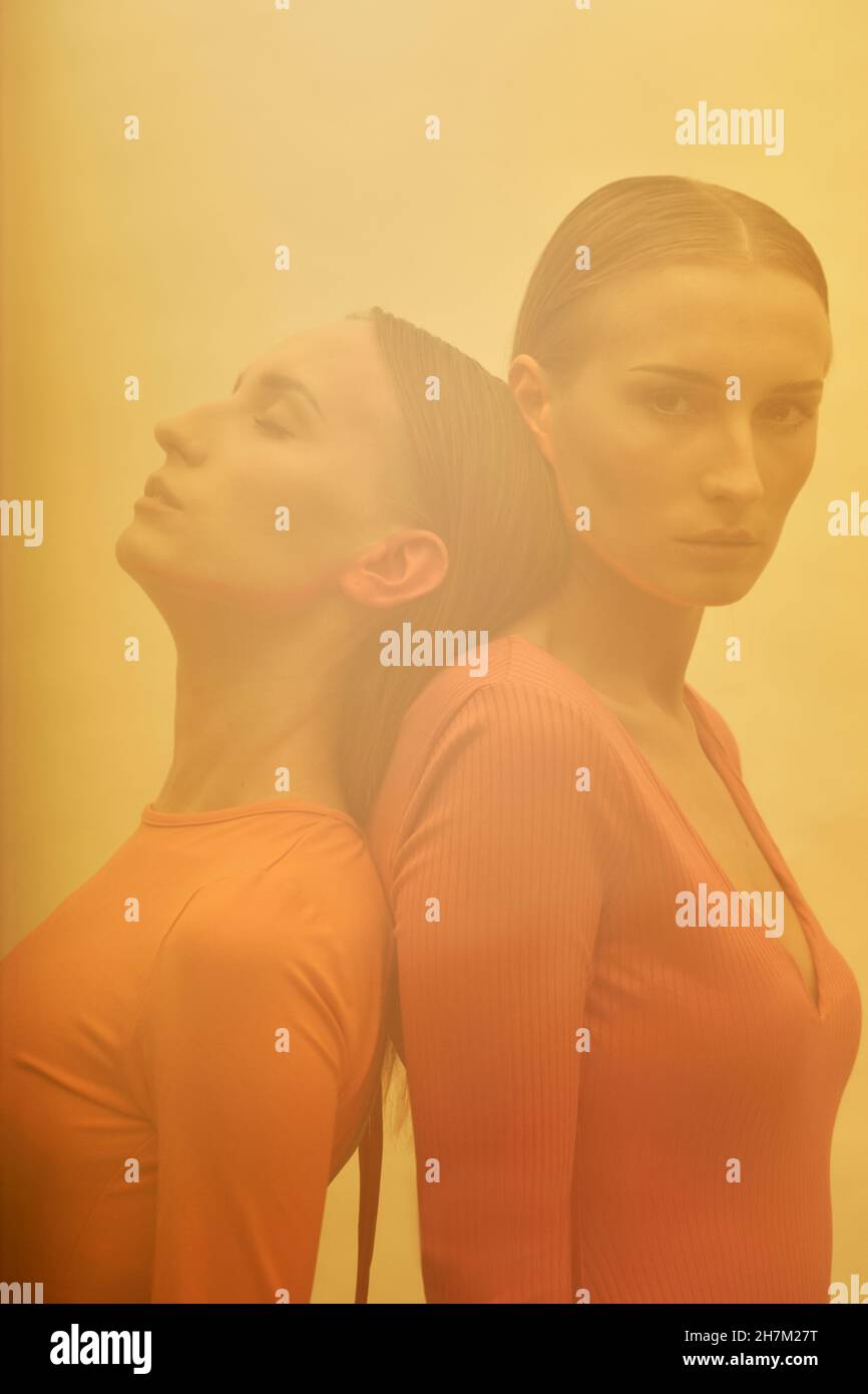 Twins standing back to back hi-res stock photography and images - Alamy