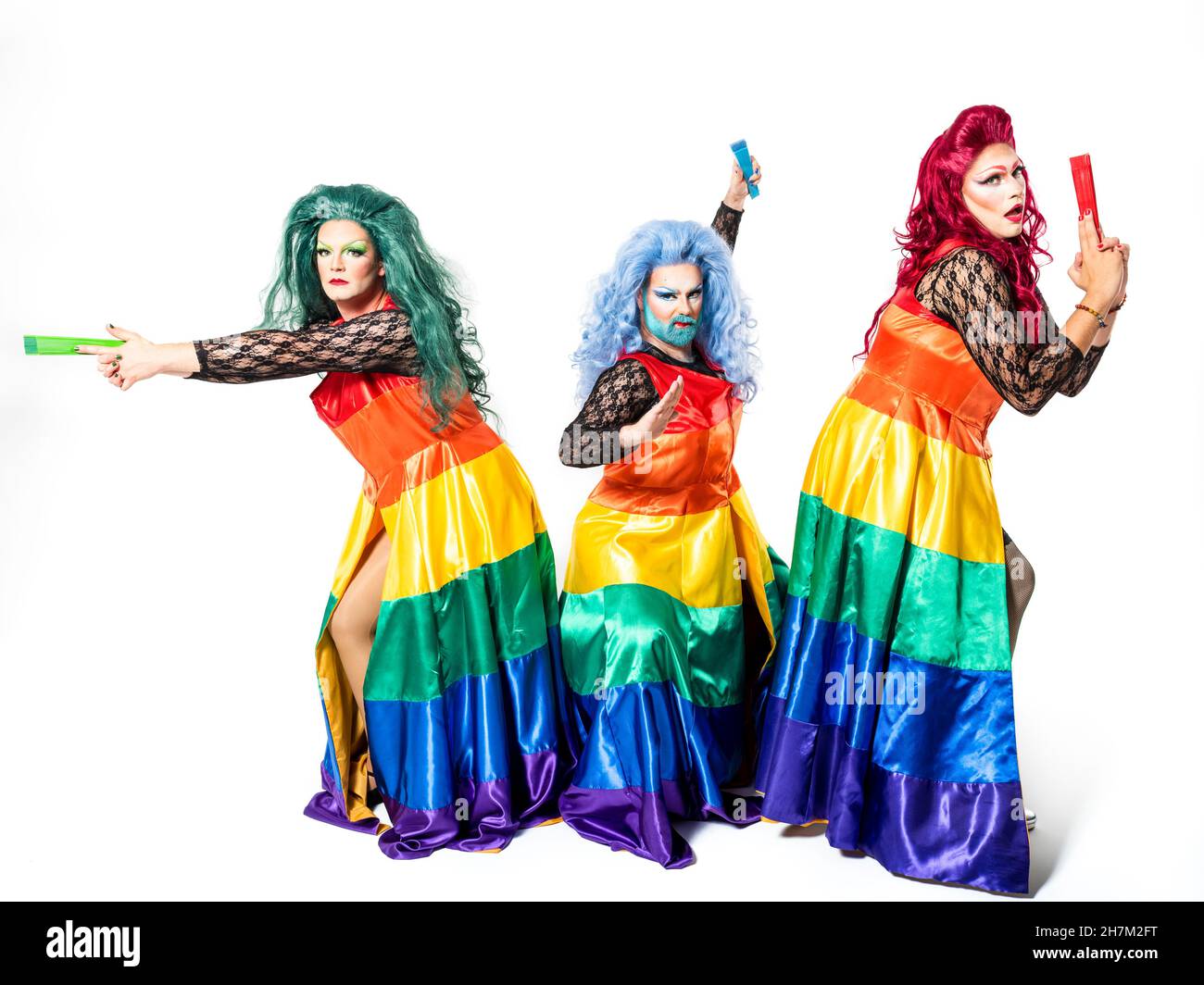 Confident drag queens against white background Stock Photo - Alamy