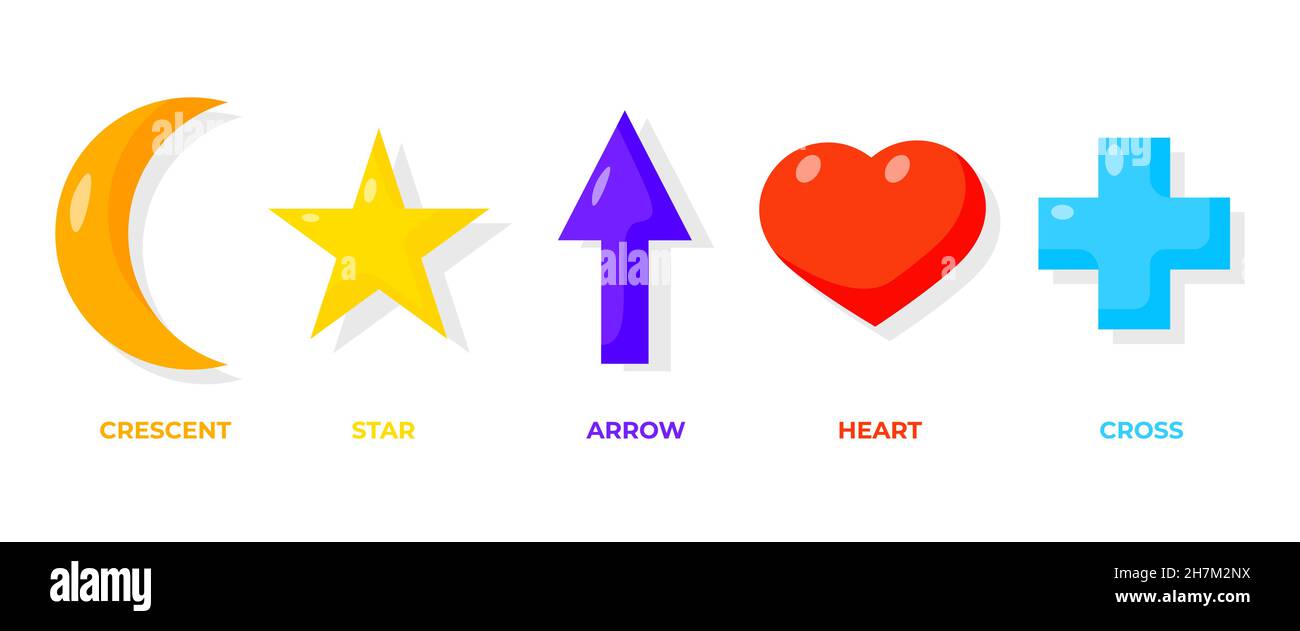 Flat cartoon geometric forms icons set. Colorful basic math shapes with ...