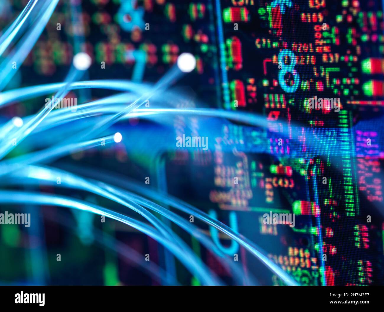 Fiber optics transferring data into circuit board Stock Photo - Alamy
