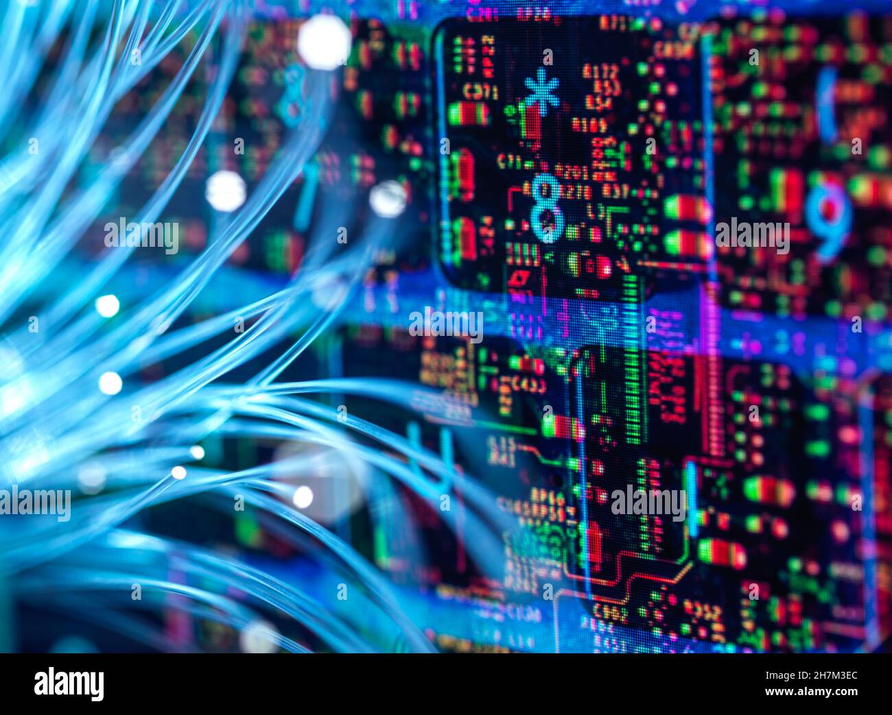 Fiber optics transferring data into circuit board Stock Photo - Alamy