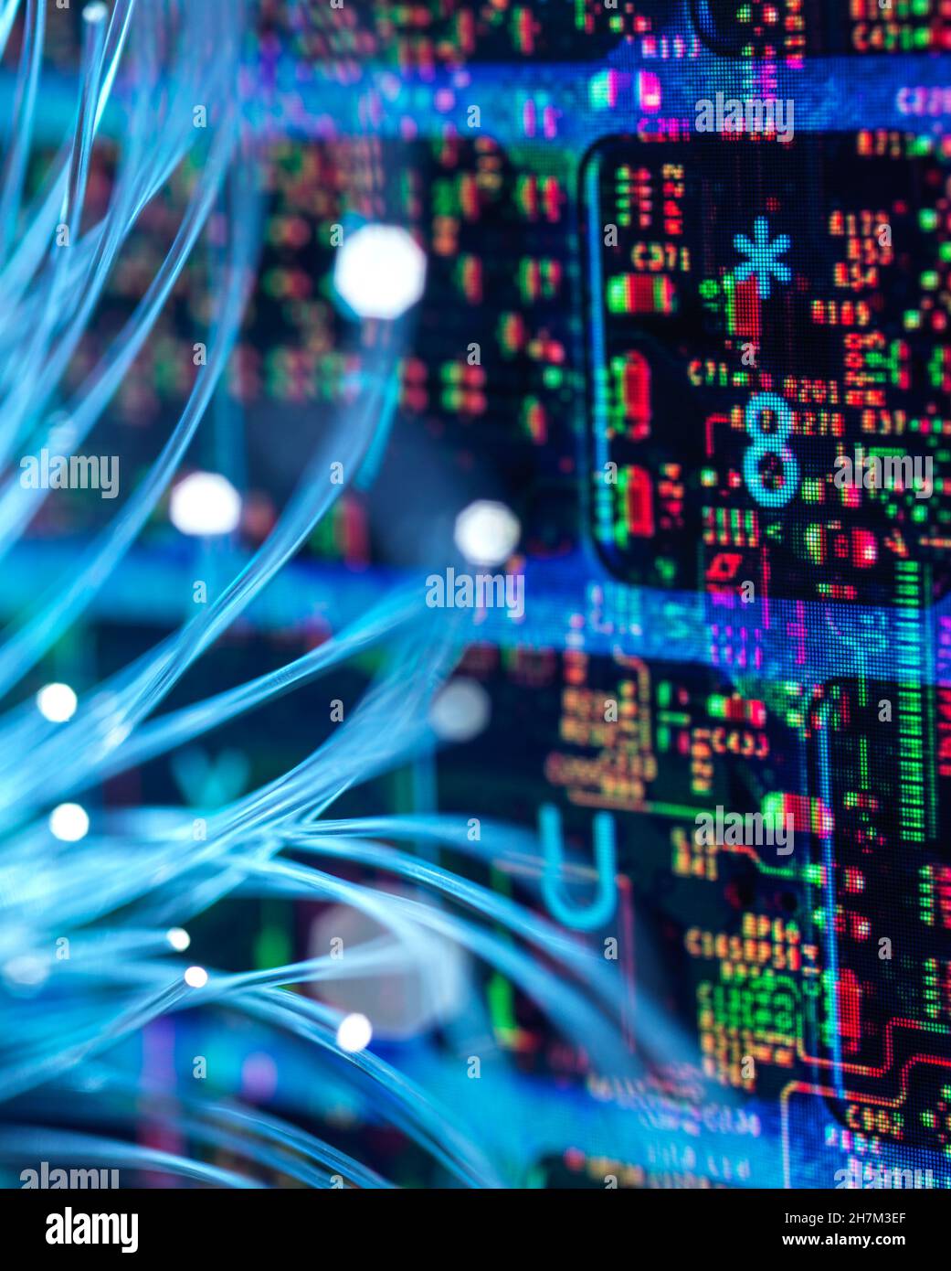 Fiber optics transferring data into circuit board Stock Photo - Alamy