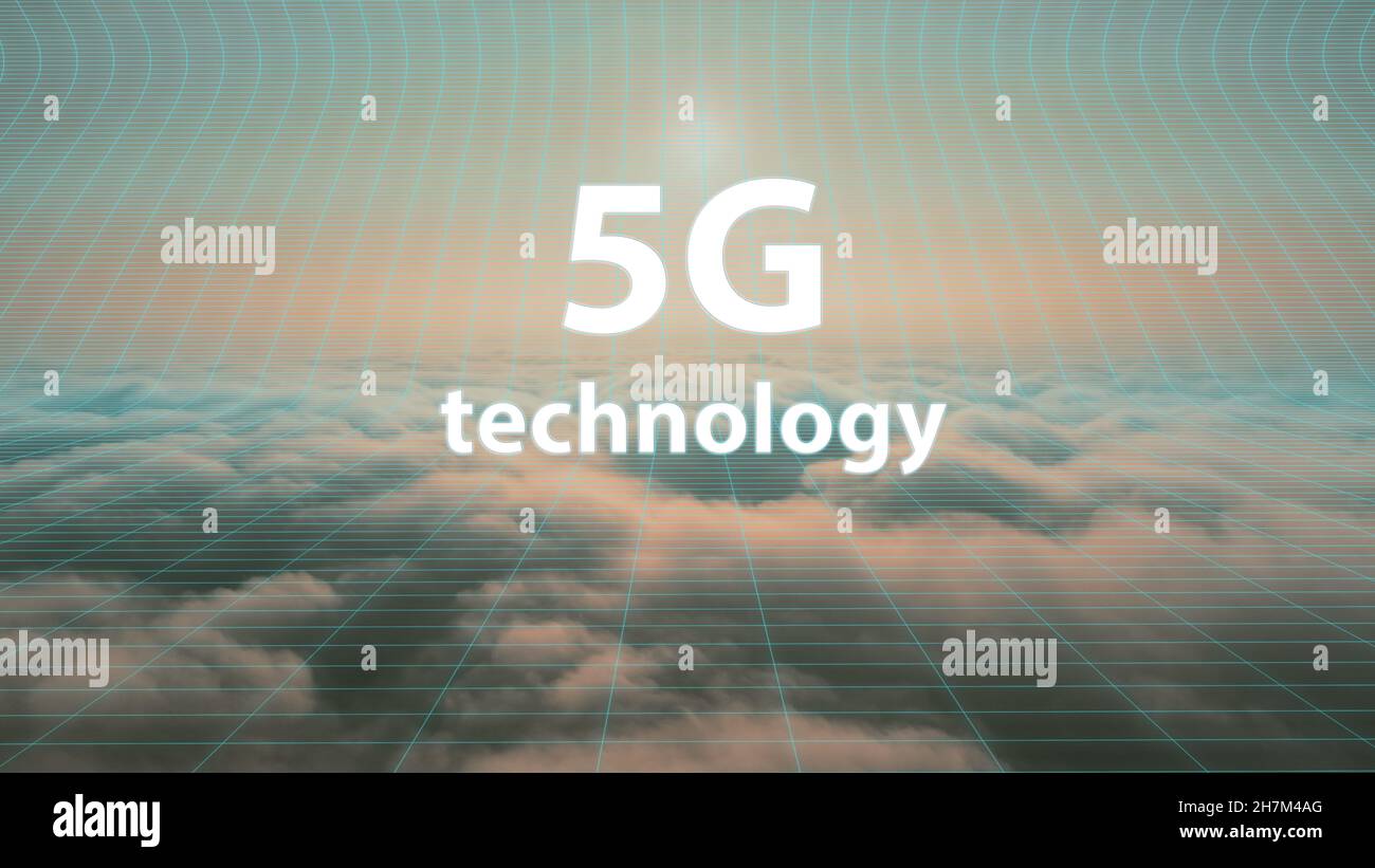 5G network digital hologram and internet of things on Clouds background ...
