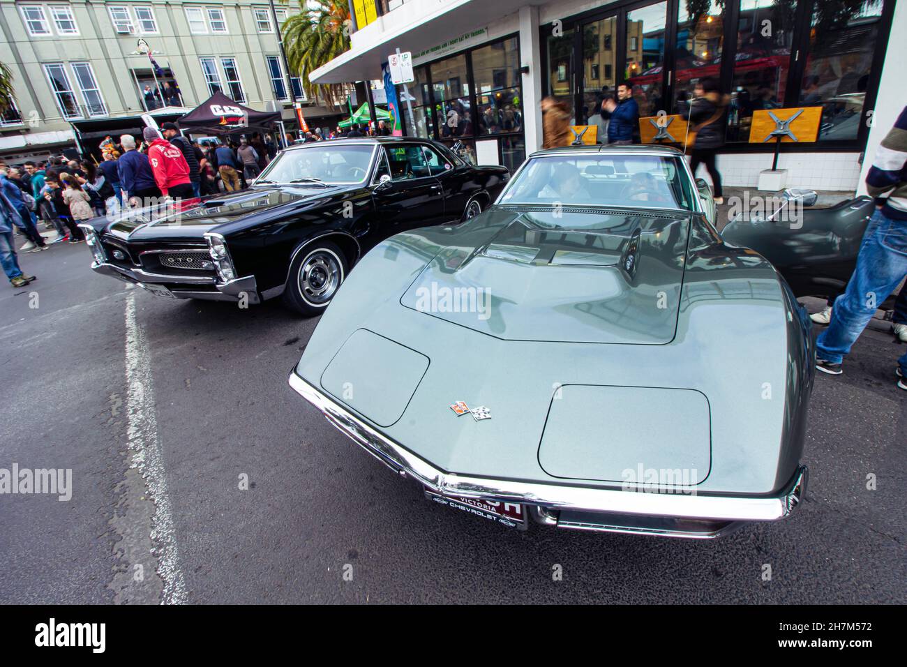 Chevrolet classic green race car at St Kilda car show. Melbourne ...