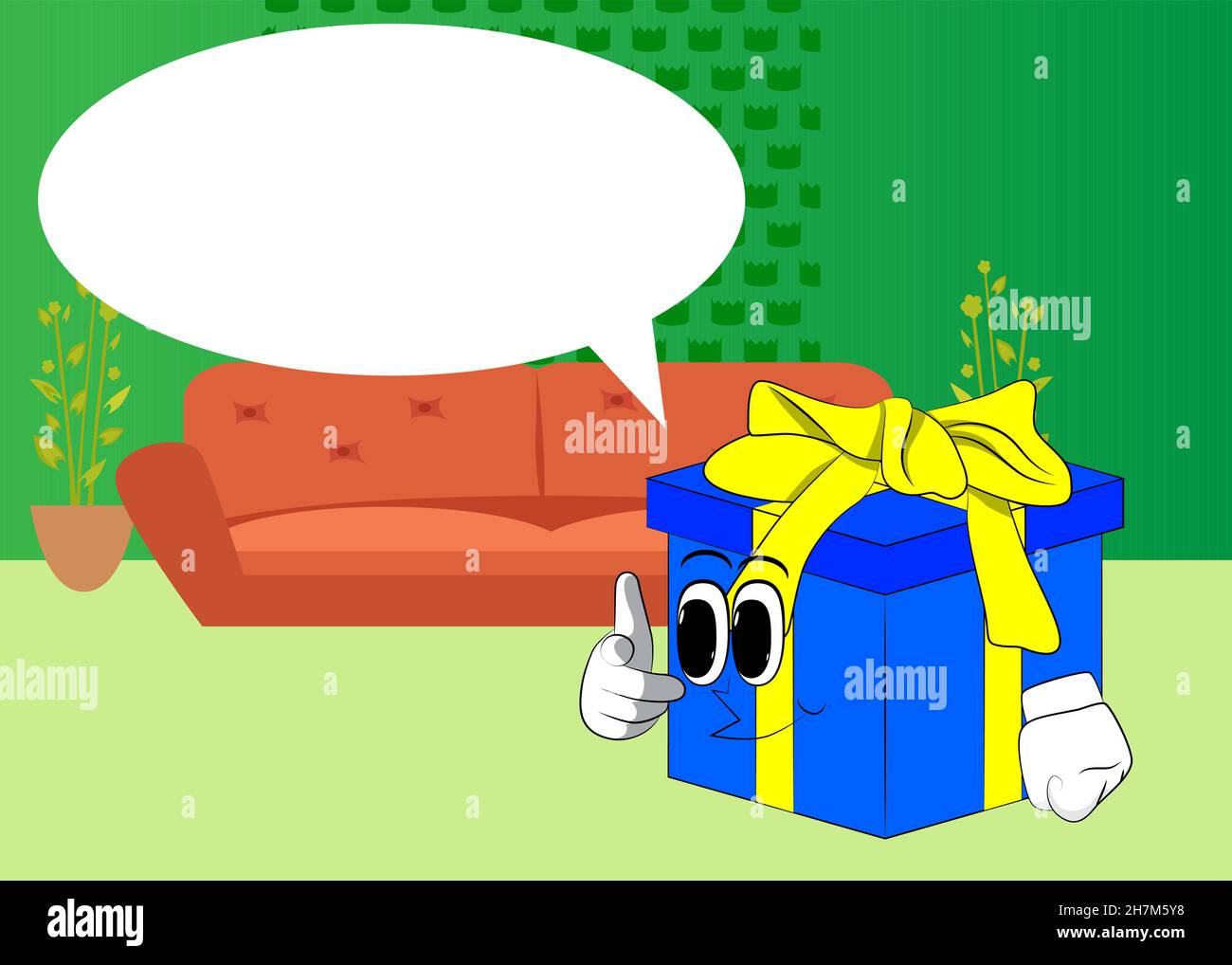 Gift Box with pointing at the viewer with his hand as a cartoon ...