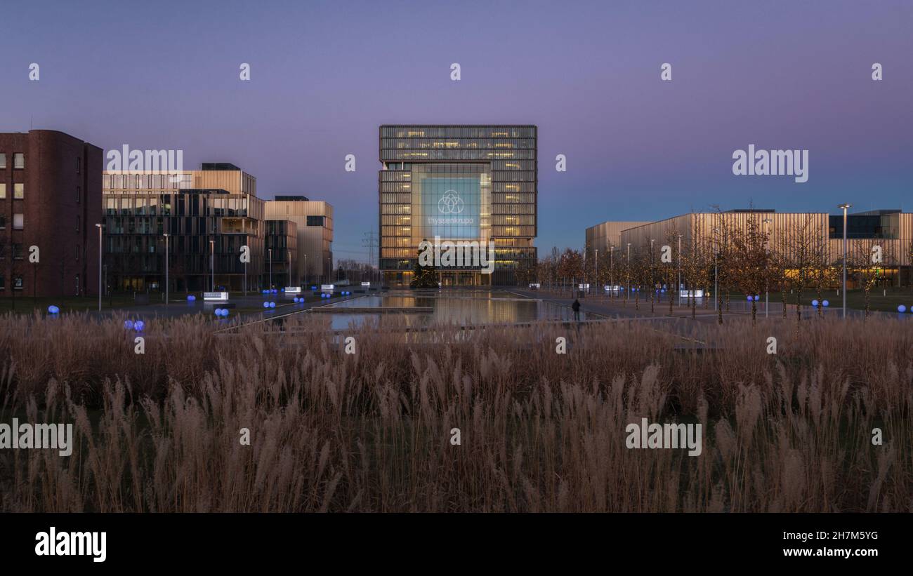 ESSEN, GERMANY - Dec 04, 2016: longtime exposure of the tyhssenkrupp ...