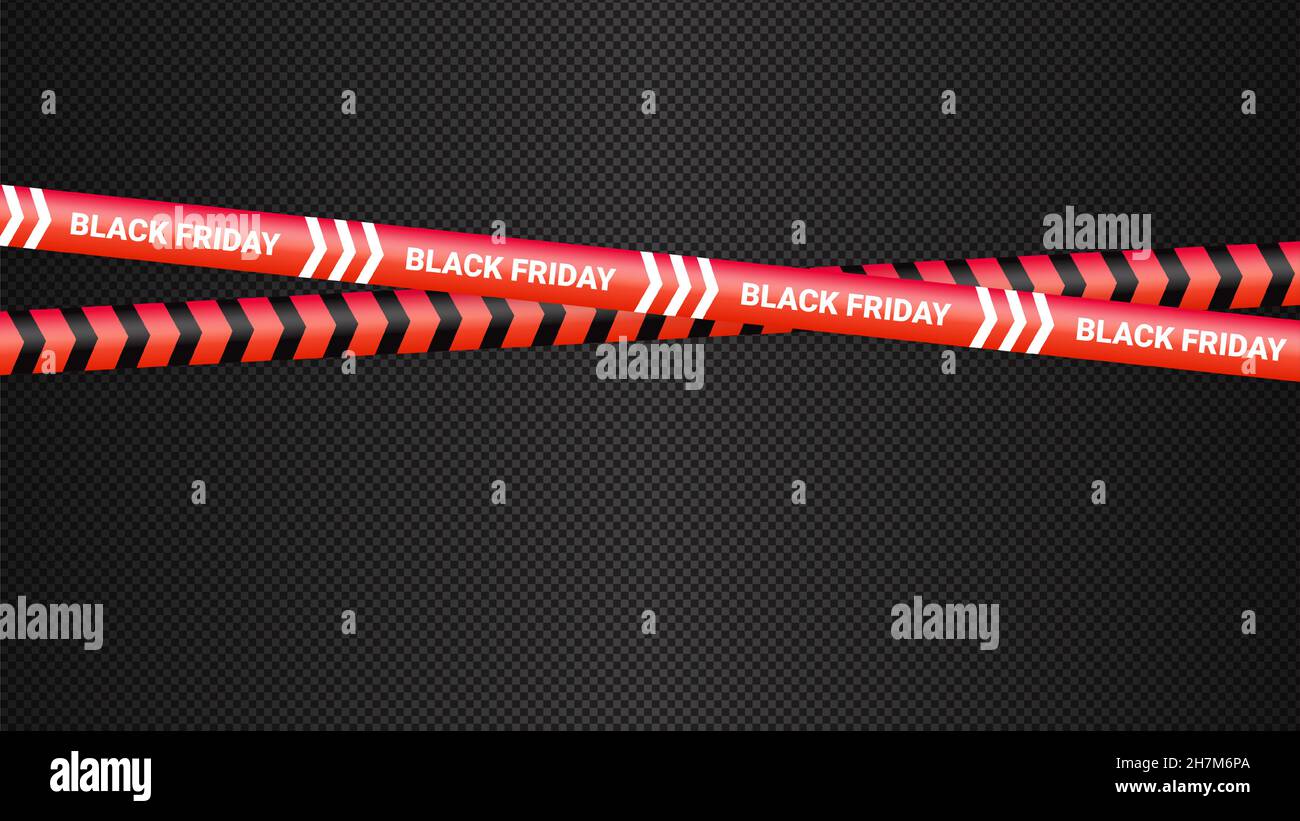 Black Friday red warning tapes, ribbobs. Template for black Friday sale ...