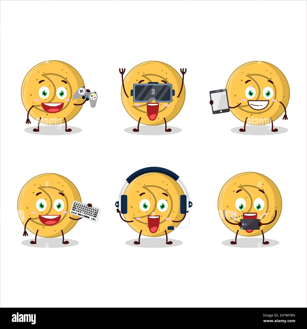 Dalgona candy moon cartoon character are playing games with various ...