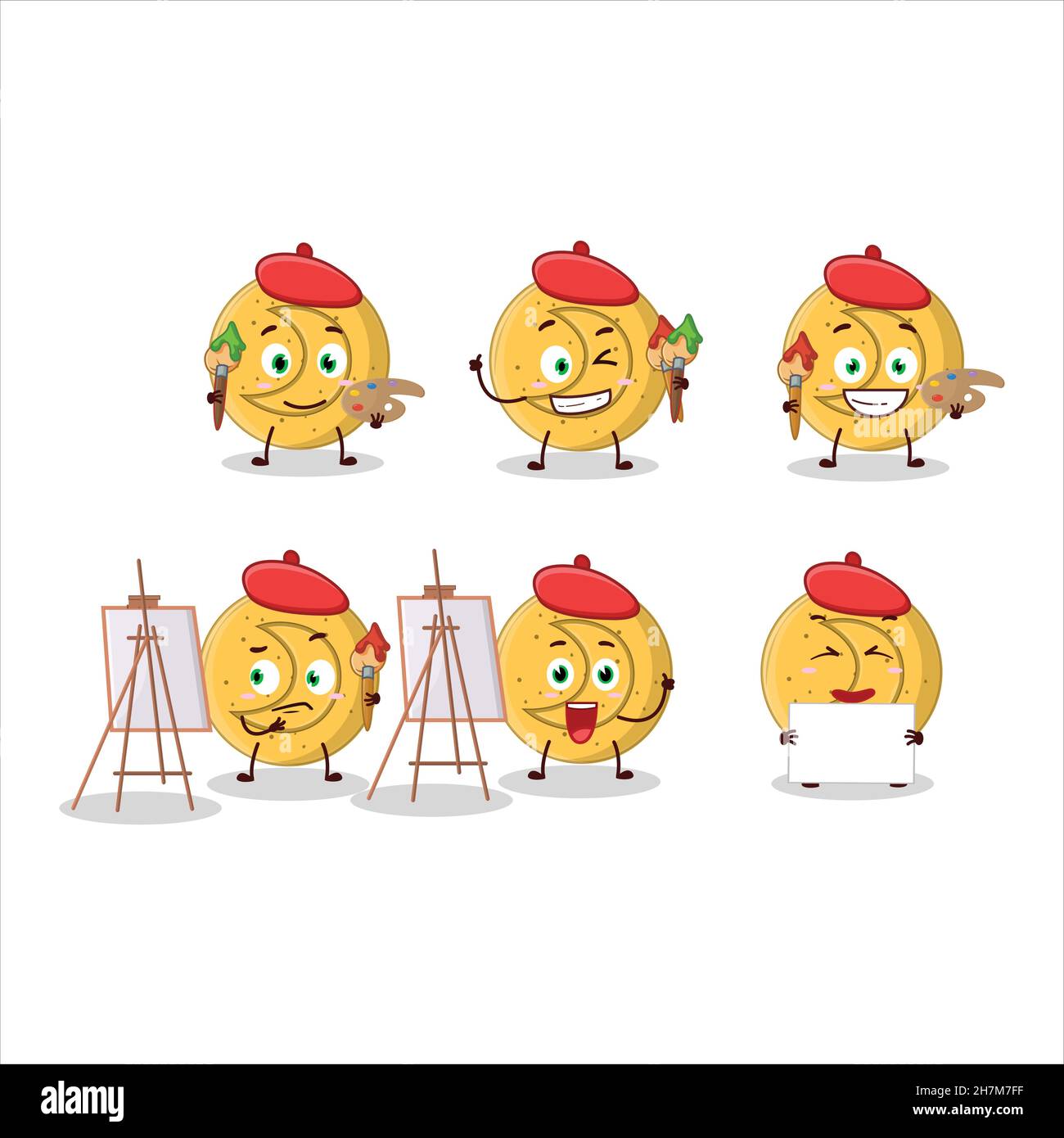 Artistic Artist of dalgona candy moon cartoon character painting with a ...