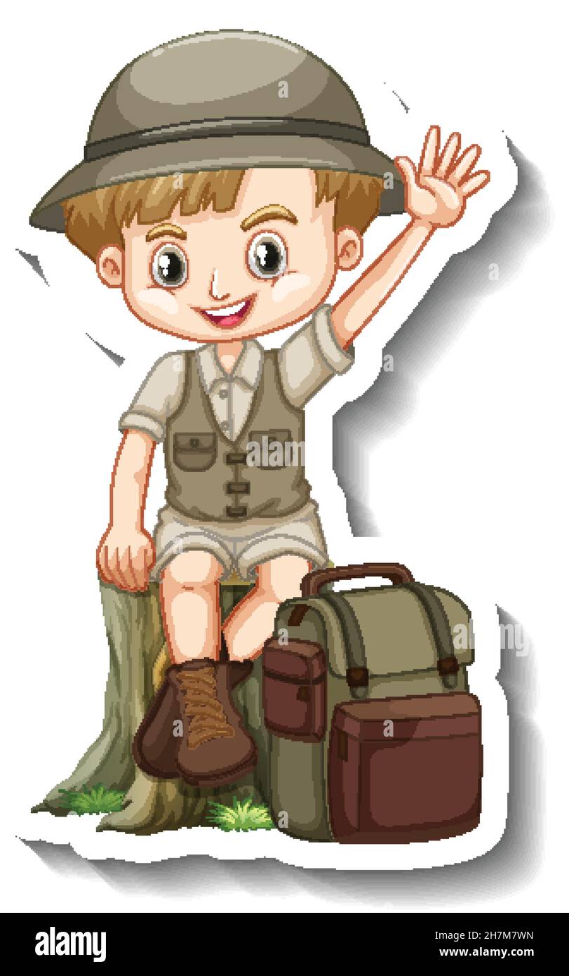 A sticker template of boy cartoon character illustration Stock Vector ...