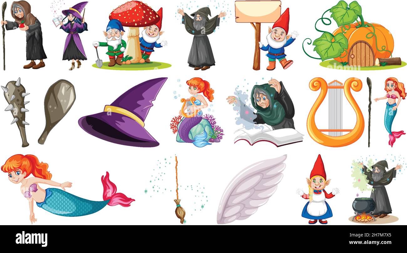 Set of fantasy fairy tale characters and elements illustration Stock Vector Image & Art - Alamy