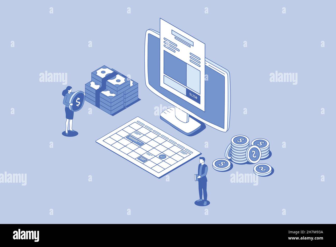 online digital invoice concept on computer screen with people and money ...