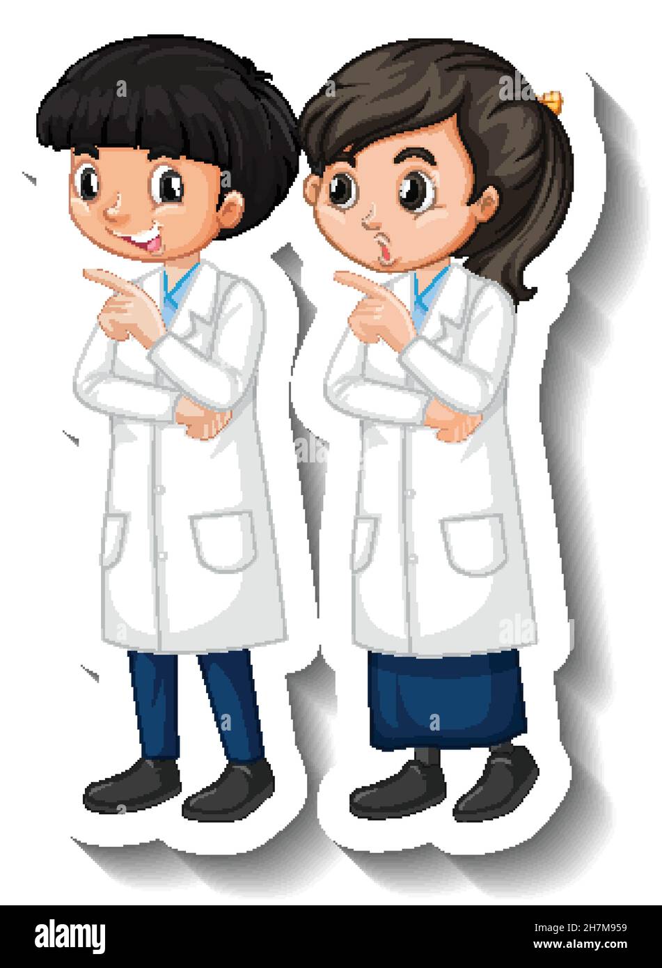 Scientist couple kids cartoon character sticker illustration Stock ...