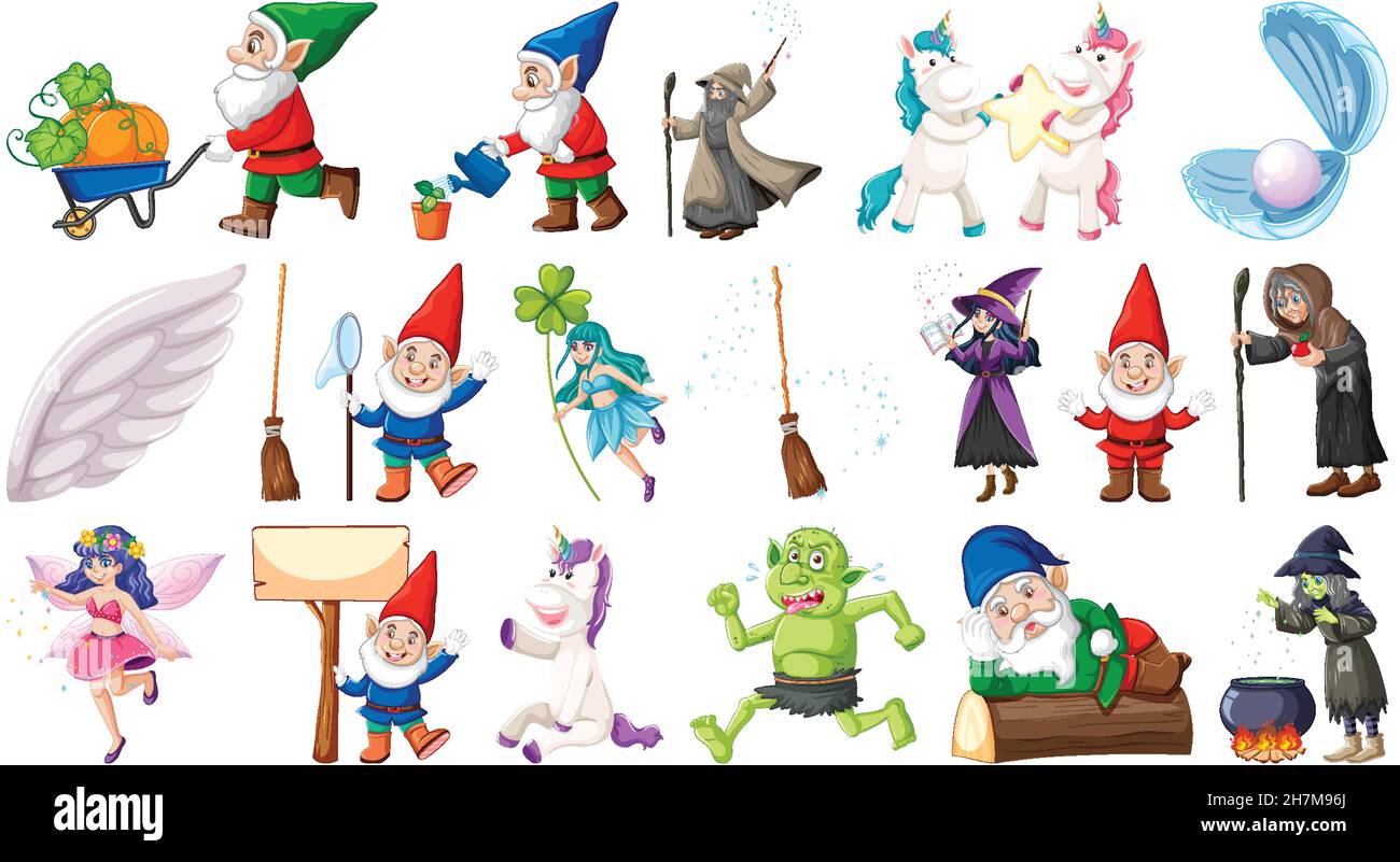 Set of fantasy fairy tale characters and elements illustration Stock Vector Image & Art - Alamy