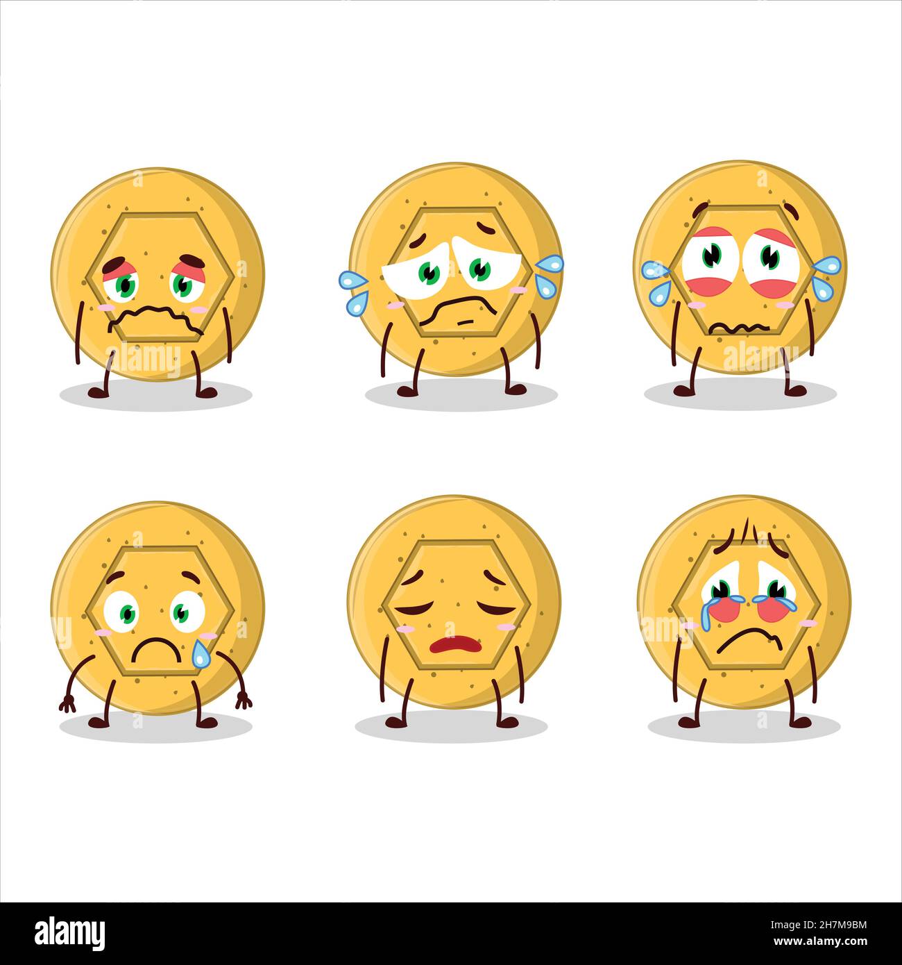 Dalgona candy pentagon cartoon character with sad expression. Vector ...